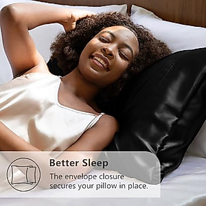 CozyLux Silk Satin Pillowcase for Hair and Skin Queen Set of 2 Soft Pillow Cases Silky Microfiber Bed Pillow Covers Wrinkle Resistant with Envelope Closure(Black, 20 x 30 Inches)