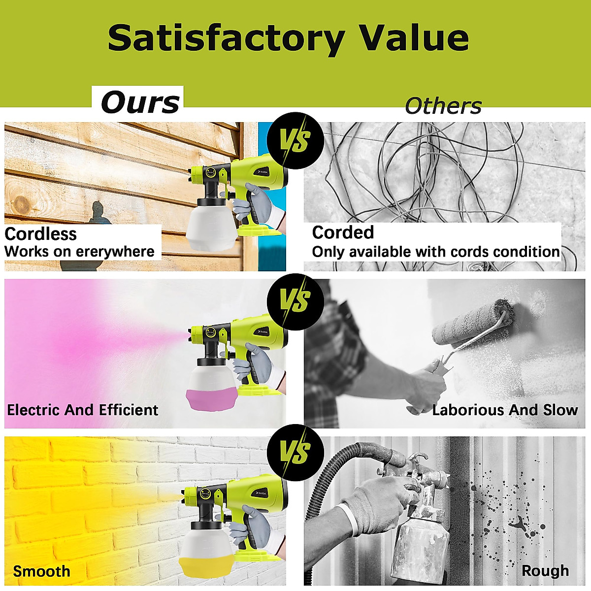 TAIRDA Cordless Paint Sprayer for Ryobi 18V Battery(NO Battery), Handheld HVLP Paint Sprayer with 1000ML Container, Electric Paint Sprayer for Painting Ceiling, Fence, Cabinets, Walls (Bare Tool)