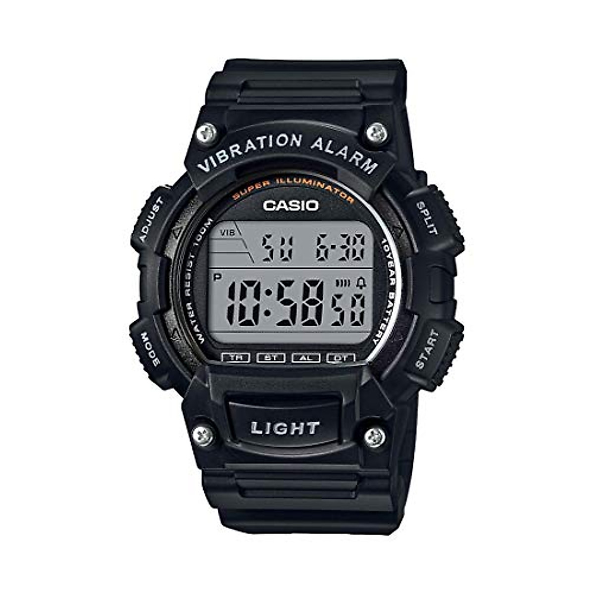 Casio Men's 'Super Illuminator' Quartz Resin Casual Watch, Color:Black (Model: W-736H-1AVCF)
