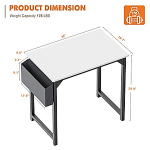Sweetcrispy Small Computer Office Desk 32 Inch Kids Student Study Writing Work with Storage Bag & Headphone Hooks Modern Simple Home Bedroom PC Table