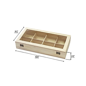 Cregugua 2 Pack Unfinished Wooden Box with Glass Lid, Wood Jewelry Storage Tray Box,8 Compartment Organizer 12.6 x 6.3 x 2.4 In