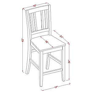East West Furniture Buckland 5 Piece Counter Height Set Includes a Rectangle Dining Room Table and 4 Wood Seat Chairs, 30x48 Inch, Mahogany