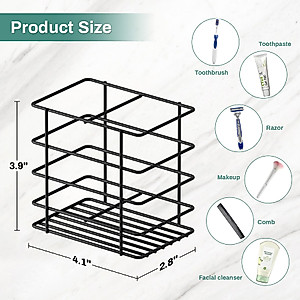 Oasiteege Adhesive Toothbrush Holder Wall Mounted, Suction Cup Toothpaste Organizer for Shower, Hanging Razor Tooth Brush Holder Storage Caddy with Drainage, Black Bathroom Accessories and Decor