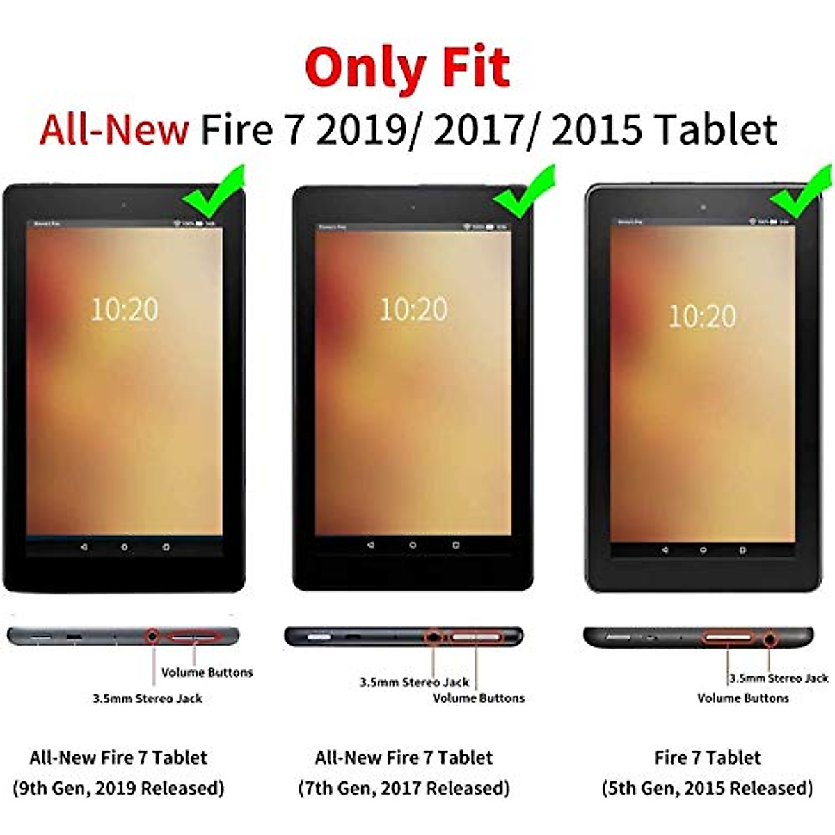 BFSEROBJ for Kindle Fire 7 Tablet Case 9th/7th Generation 2019/2017 Release 7 inch 360 Rotating Degree Stand Lightweight Protective Smart Cover with Auto Wake/Sleep - Bookshelf