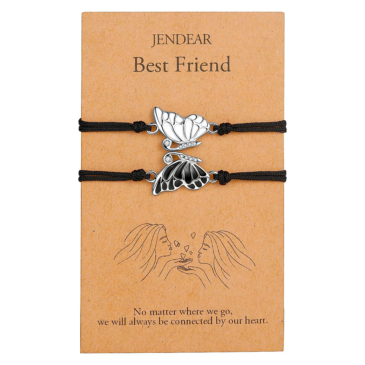 JENDEAR Friendship Bracelets Best Friend Matching Bracelets, Butterfly Handmade Rope Bracelet Meaningful Gifts for Women