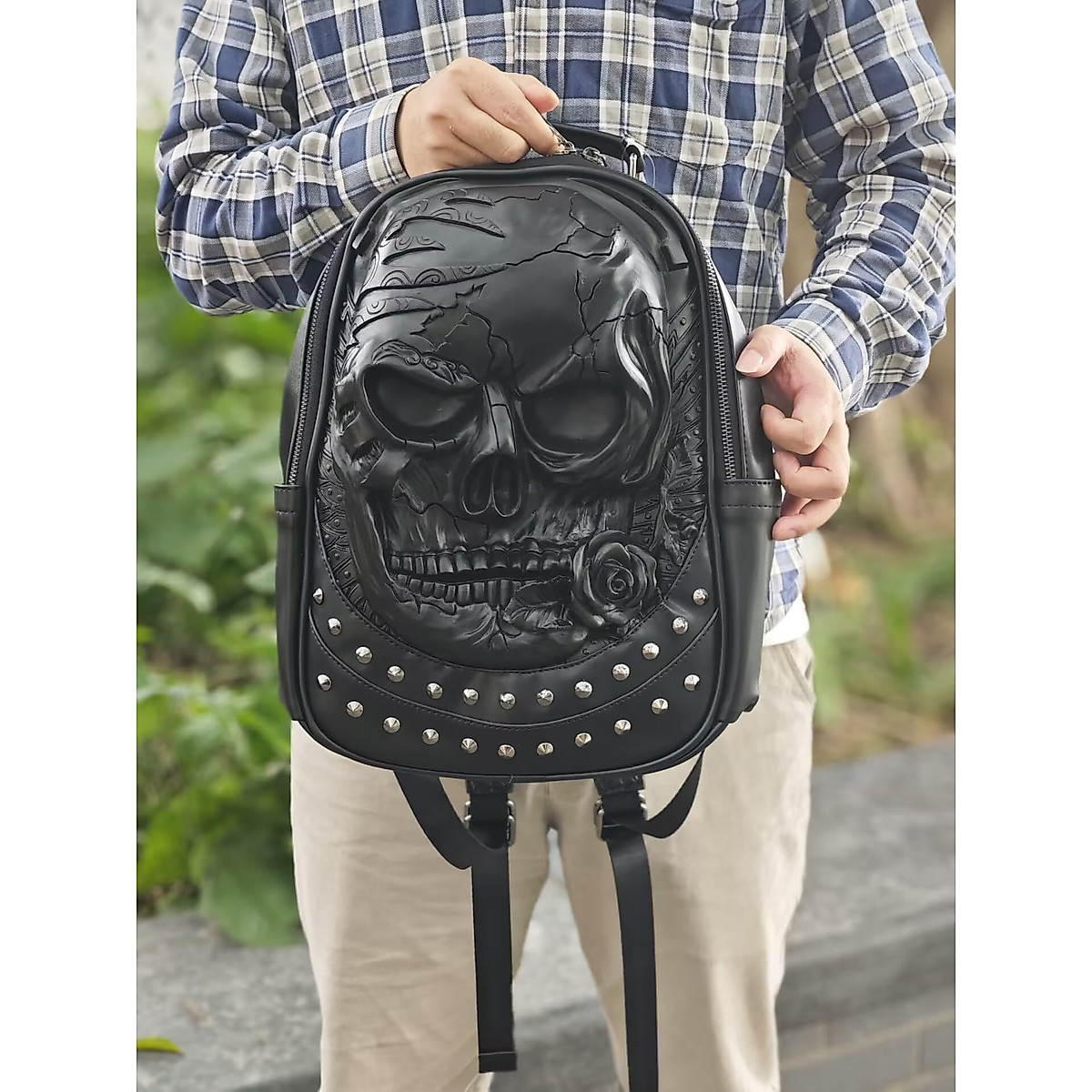 Berchirly 3D Skull Pu Leather Backpacks Women Small School College Bookbag Backpack Black