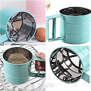 Cenbee Flour sieve stainless steel material manufacturing,Coffee Sieve Cup,Semi Automatic 2 Cup Sifter for Baking | Fine Mesh Pastry Sieve Cup(BLUE)