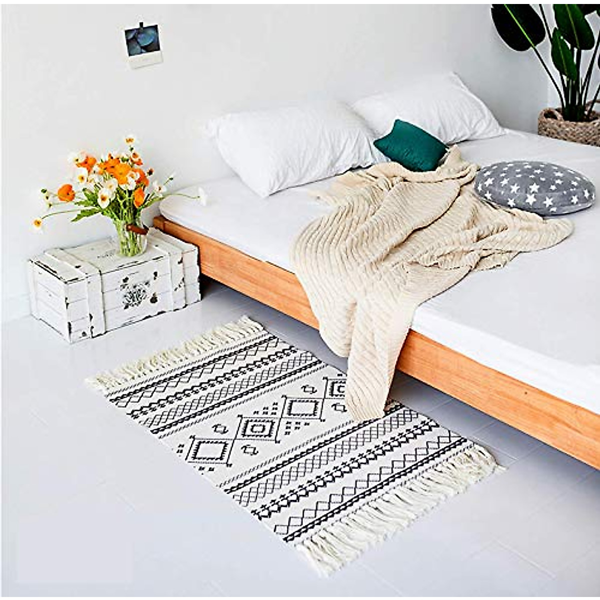 Kingrol 2 Pack Geometric Moroccan Area Rugs, Cotton Rugs for Kitchen Living Room Bedroom Bathroom Laundry Room, 2 x 3 Feet, 2 x 4.2 Feet