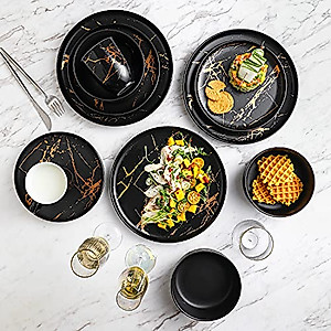 Stone Lain Modern Gold Splash Exquisite Fine China Dinnerware Set, 16 Piece - Service for 4, Black & Gold