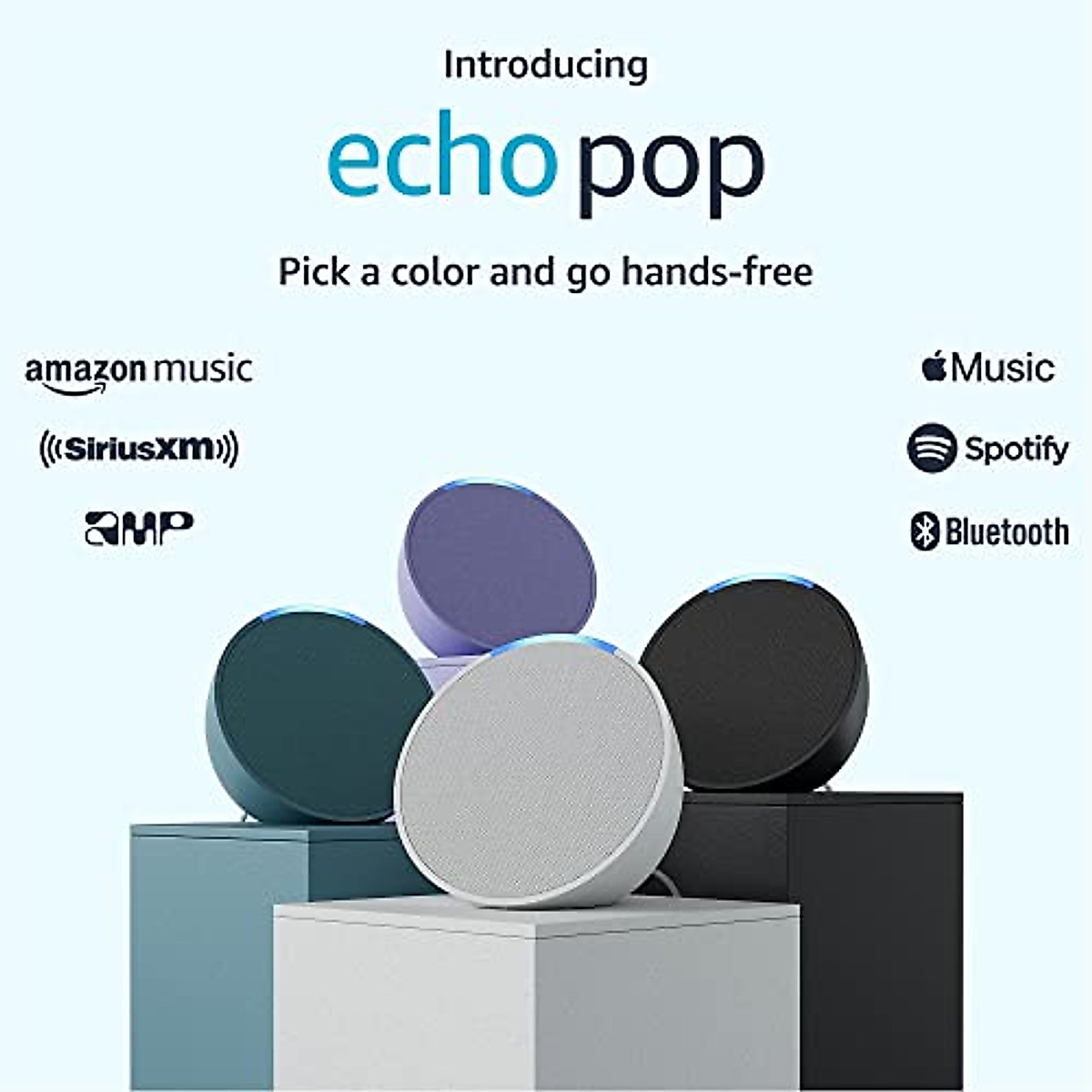 Amazon Echo Pop (newest model), Our smallest Alexa speaker, Fits in any room, Glacier White