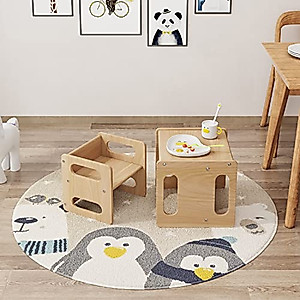 ERUGI Montessori Weaning Table and Chair Set,Real Hardwood, Desk for Toddler Reading,Snack Time,Playroom,Activity Cube,Step Stool,1-3 Year Old Kids Montessori Furniture