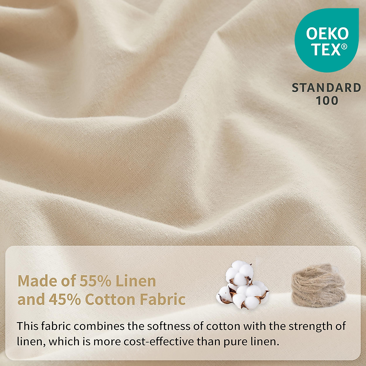 Simple&Opulence Belgian Linen Sheet Set Solid Color - 3 Pieces (1 Flat Sheet, 1 Fitted Sheet & 1 Pillowcase) Natural Flax Cotton Blend Soft Breathable Farmhouse Bedding - Twin Size, Linen/Beige