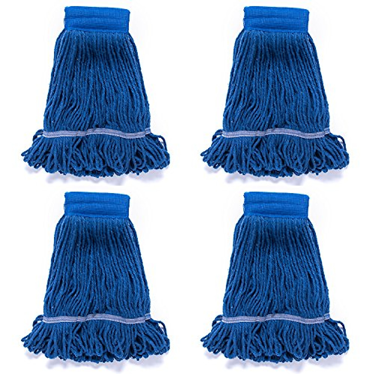 QIPENG 4 Pack 18" Commercial Mop Heads Wet Saddle Mop Head Refill, 24 oz Heavy Duty Looped-End Cotton/Synthetic, Large Size, for Home and Industrial Use, Blue