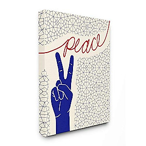 Stupell Industries Peace Hand Sign Pattern Blue Red, Design by Artist The Saturday Evening Post Wall Art, 16 x 20, Canvas