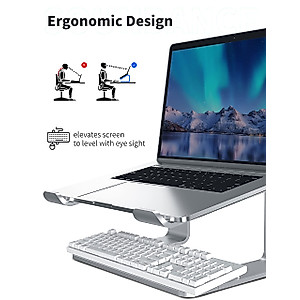 SOUNDANCE Laptop Stand, Aluminum Computer Riser, Ergonomic Laptops Elevator for Desk, Metal Holder Compatible with 10 to 15.6 Inches Notebook Computer, Silver
