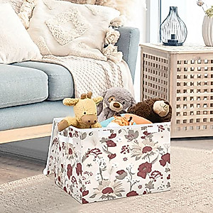 Kigai Vintage Red Flowers Storage Bins with Lids and Handles 17x13x12 In Foldable Fabric Storage Basket Toys Clothes Organizer for Shelves Closet Home Bedroom Office