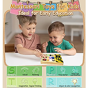 TEUVO LED Light Switch Busy Board for Toddler with Sound Montessori Toys Wooden Sensory Board Travel Toys with Button Keep Toddler Busy Educational Learning Toy Gifts for Kids Boy Girls Aged 1 2 3 4 5