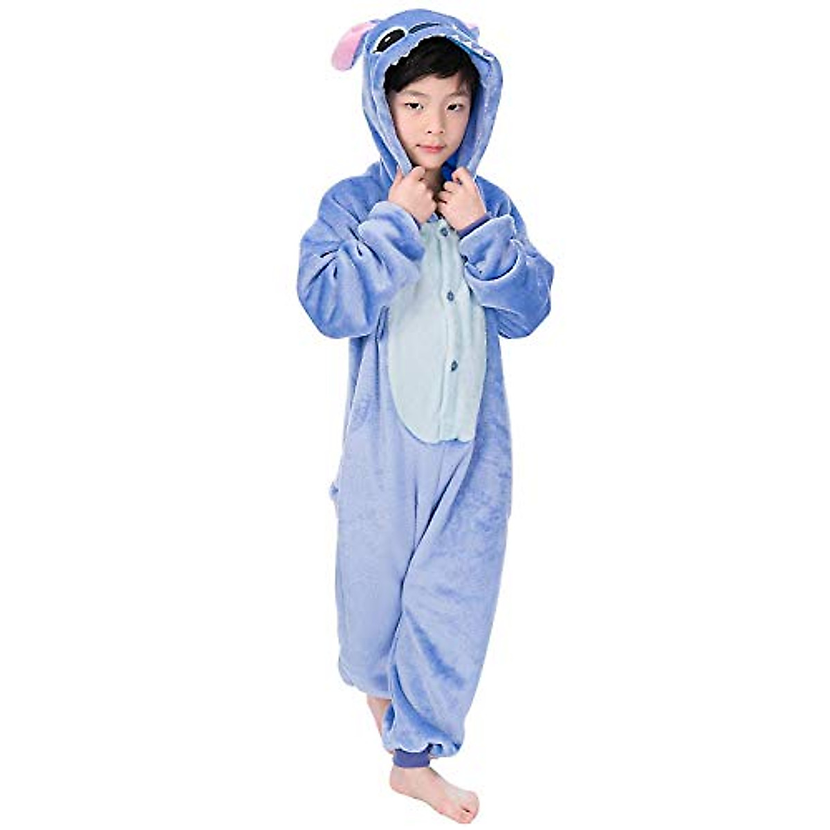LeaveLive Kids Animal Onesies Halloween Cosplay Costume Pajamas(105#(47-51 inch), kidsblueY)
