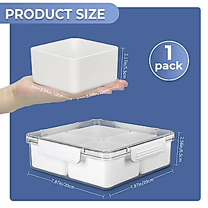 ISUSSER Square Plastic Divided Serving Tray with Lid, Snack Container, Divided Fruit Vegetable Snack Tray Container with 4 Compartments for Refrigerator