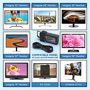 Power Cord for Insignia 19" 20" 24" 28" 32" LED TV, Adapter for NS-32D312NA15, NS-32DF310NA19, NS-32D420NA16, NS-32D220NA16, NS-3D311NA15, NS-24E200NA14, NS-24D510NA17, NS-19E310NA15, NS-19E310A13