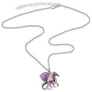 BONSNY Enamel Fantasy Dragon Dinosaur Necklaces Pendant for Women Jewelry Lucky Symbol (Purple)