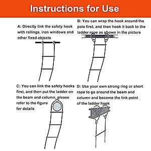 Window Ladder Fire Escape 9.8/16.4/26.2/32.8/39.3/49.2/59/65.6/82/98.4/114.8/131.2/147.6/164ft Escape Rope Ladder Emergency Fire Escape Rope Ladder Fire and High Temperature Resistance Easy to Store (