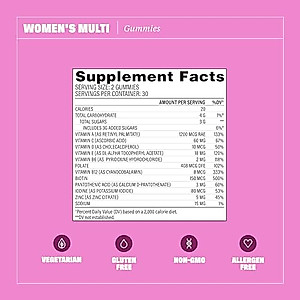Health by Habit Womens Multivitamin Gummies (60 Gummies) - Non-GMO, Gluten Free, Allergen Free Vitamins A-E plus essential Biotin, Folate and Zinc, and more