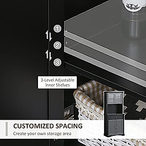 HOMCOM 71" Traditional Freestanding Kitchen Buffet with Hutch, Pantry Cabinet with 4 Doors, 3-Level Adjustable Shelves, and 1 Drawer, Black