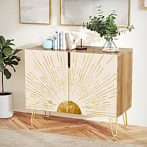 SIGNWIN Sideboard Buffet Cabinet, Kitchen Storage Cabinet with 2 Doors, Golden Rising Shining Sun Horizon, Cupboard Console Table for Dining Room - 35" L x 18" W x 29" H