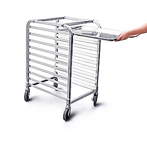 New Star Foodservice 36510 Commercial-Grade Aluminum 10-Tier Sheet Pan/Bun Pan Rack, 26" L x 20" W x 38" H with Brake Wheels