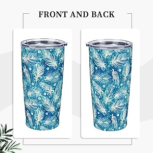 Yaxongx 20oz Tumbler Watercolor Feather Double Wall Vacuum Insulated Coffee Mug with Lid and Metal Straw Brush Reusable Stainless Steel Water Bottle Travel Cup Gifts for Car Ice Drinks Hot Beverage