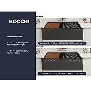 BOCCHI Arona Apron-Front 33 in. Single Bowl Granite Composite Kitchen Sink with Integrated Workstation and Accessories in Metallic Black