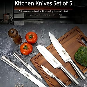 Vvinjinwujin 5 pieces ultra-sharp kitchen knife set - stainless steel knife set, chef's knife set, precise cutting, ergonomically designed, essential for the kitchen, very suitable for home cooking