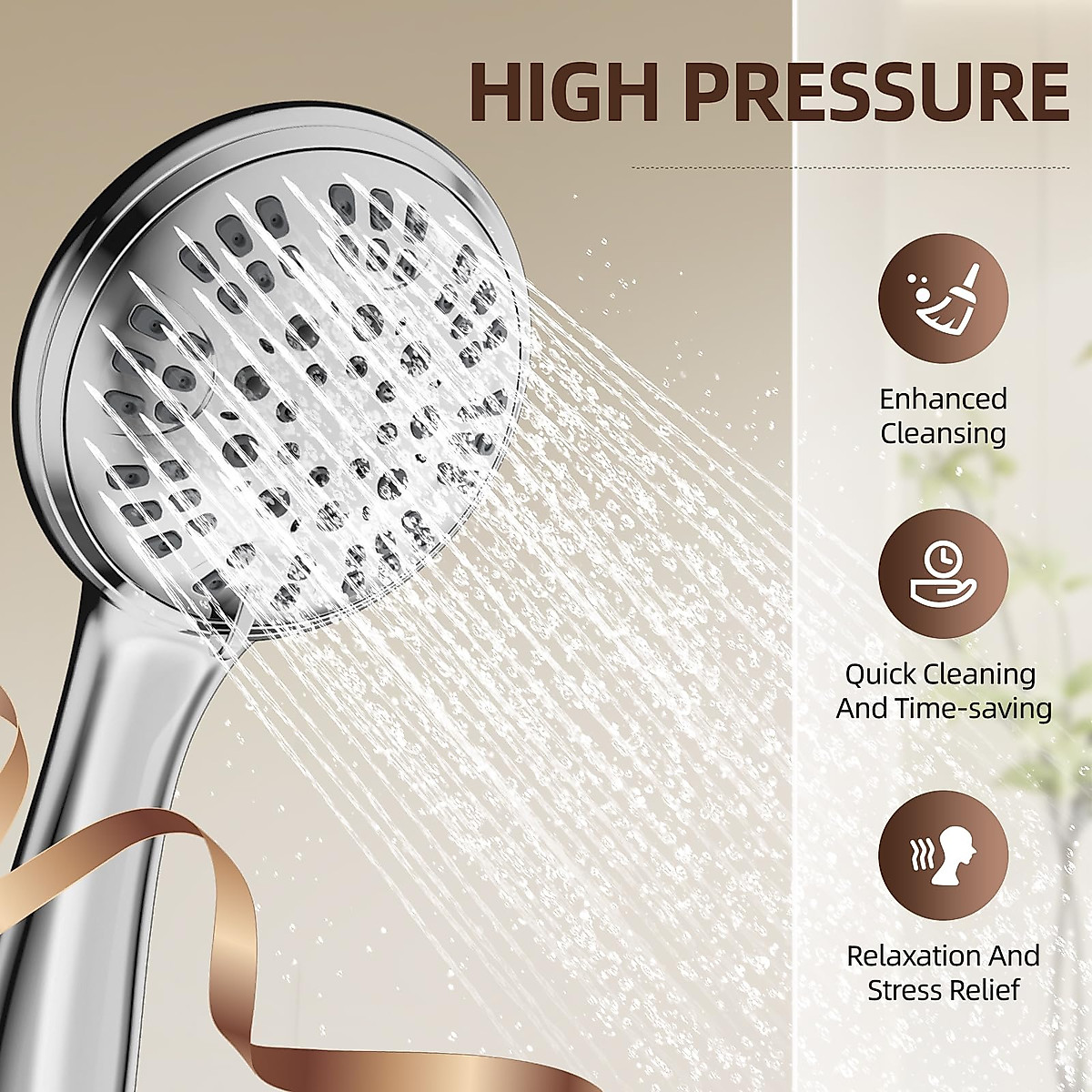 High Pressure Shower Heads with Handheld 6 Spray Settings Detachable Shower Head Set with Extra Long Hose 60 Inches Multi Angle Adjustable Brass Swivel Ball Bracket for Low Water Pressure