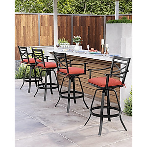 Pellebant Swivel Outdoor Bar Stools Set of 2, Patio Bar Height Chairs with Sunbrella Cushion and Cast Aluminum Frame, Outdoor Furniture w/Armrest & High Back for Deck Lawn Garden, Red