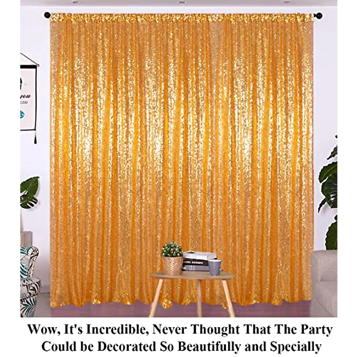 Partisout Sequin Curtain Backdrop 8ftx10ft Sequin Backdrop Sequence Backdrop Party Glitter Backdrop Sparkle Backdrop Wedding Photo Backdrop and Shimmer Backdrop (8ftx10ft, Gold)
