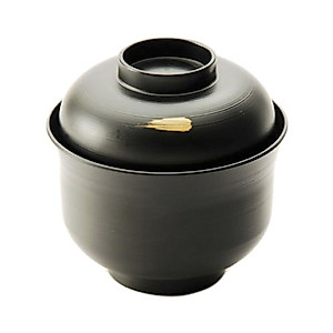 Japanese Traditional Style Miso Soup Bowl Lacquerware Bowl with Lid 4.25" Diameter Made in Japan (Black)