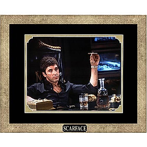 Scarface - Al Pacino as Tony Montana with Cigar. Framed Photo in the Custom Made Modern Scratched Gold Wood Frame (15.5 x 12.5)