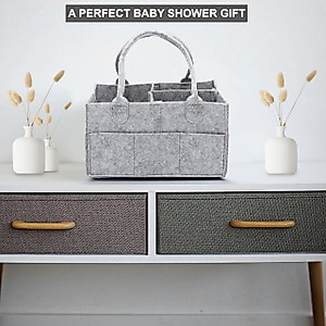 Diaper Caddy Organizer for baby - Nursery Storage Bin, Caddy Organizer with Handle - Car Organizer for Diapers, Baby Basket for Newborn Boy & Girl (Grey)