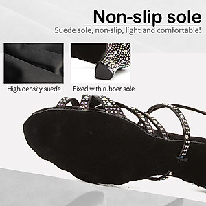 SWDZM Women's Rhinestone Dance Shoes Ballroom Latin Salsa Performance Practice Dancing Shoes,L377,Black,Heel 2 1/3'',US 8