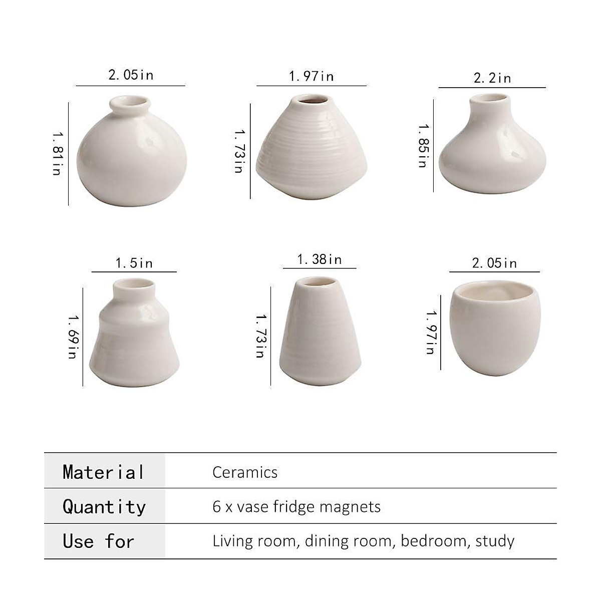 Pearlead Set of 6 Magnetic Mini Ceramic Vase Refrigerator Magnets Sticker Fridge Whiteboard Magnets for Home and Office Refrigerator Decoration