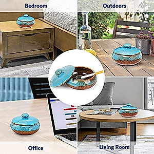 RONXS Ashtray, Outdoor Ash tray for Patio with Lid, Windproof Ashtrays for Cigarettes, Handmade Ceramic Ashtray for Home Office Indoor Decoration