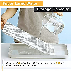SOSMAR Dish Drain Tray, 16'' x 9”, 1.3L Large Water Storage Capacity Dish Drain Board, Dish Drying Pad for Kitchen Counter, Coffee Tea Tray, Water Drip Tray Holder for Cup, Fruit, Bathroom Accessories