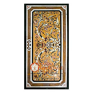 Black Marble Dining Outdoor Table Top Marquetry Inlay Handicraft Design Living Restaurant Decor | 60"x36" Inches
