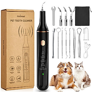 Petbank Dog Teeth Cleaning Kit 12-in-1, Pet Ultrasonic Canine Plaque Remover for Teeth with LED Light, 5 Cleaning Mode, USB Charge Dog Toothbrush Tool with Dental Tools Scaler Scraper