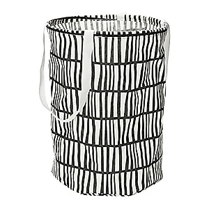 Household Essentials Round Krush Hamper with Handles, Black and White