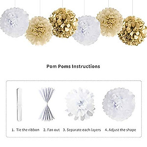 ANSOMO Gold Happy Birthday Party Decorations Banner Balloons Foil Fringe Curtains - Gold & White