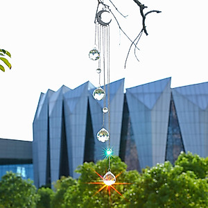 Hanging Clear Crystal Suncatcher Ornaments with Moon Decor Rainbow Maker Crystal Beads Ball Prisms Pendant