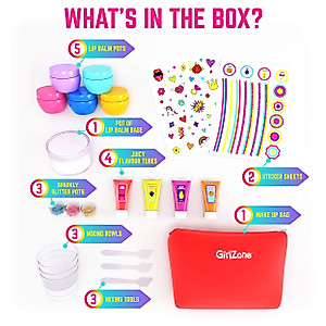 GirlZone Lip Balm Making Kit, 25-Piece Makeup and Lip Gloss Set with Glitters, Stickers & More, Fabulous Girls Toys Age 8 & Great Gift Idea for Kids
