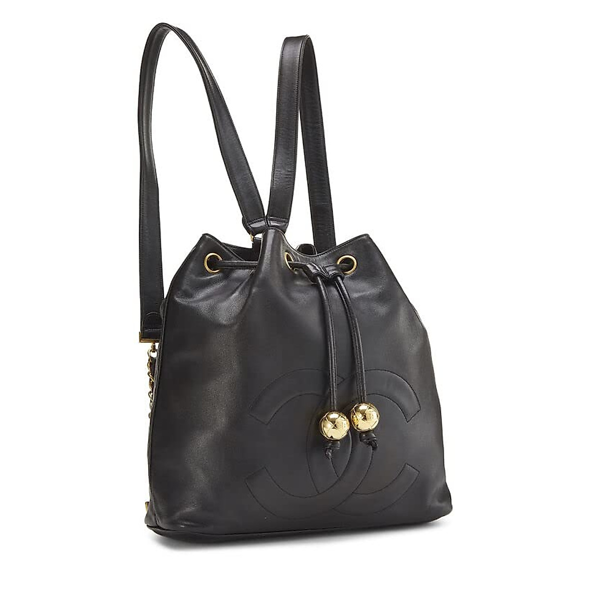 CHANEL, Pre-Loved Black Lambskin Bucket Backpack Medium, Black